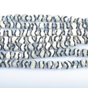 Black and White Zebra Dzi Agate Bead - Faceted Hand Paste Tibetan Agate ...