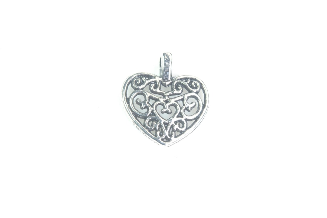 Filigree Heart Charm - Filigree Heart Charms Supplies - Silver Heart ...