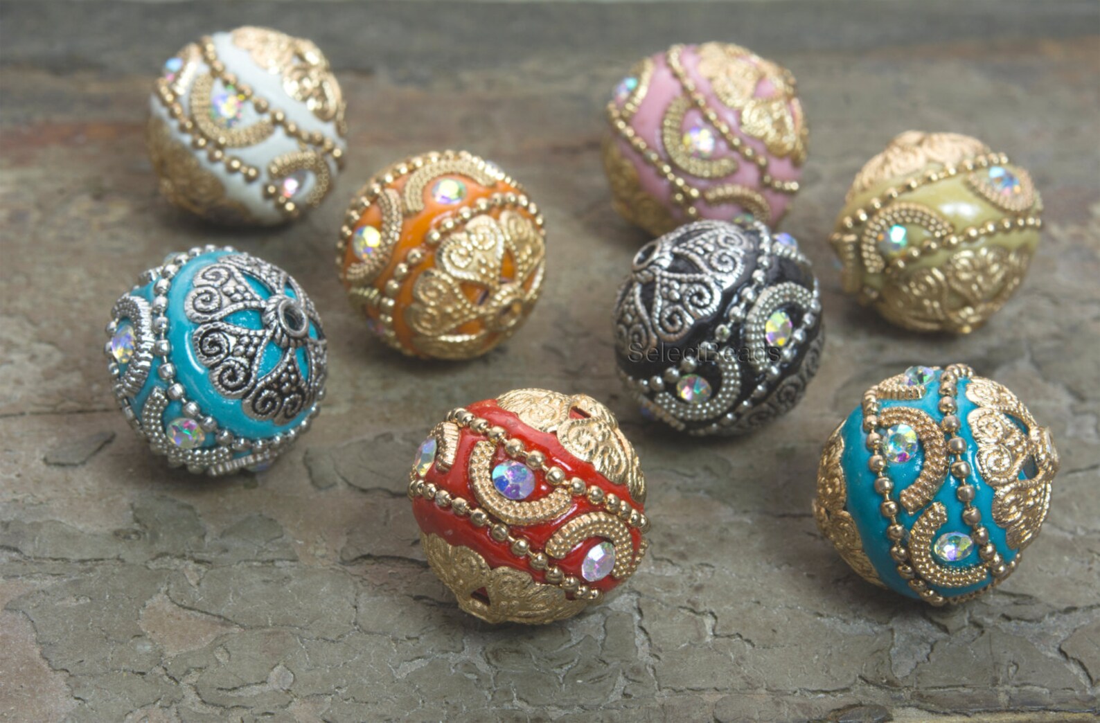 Rhinestone Pattern Polymer Clay Large Beads Handmade - Etsy