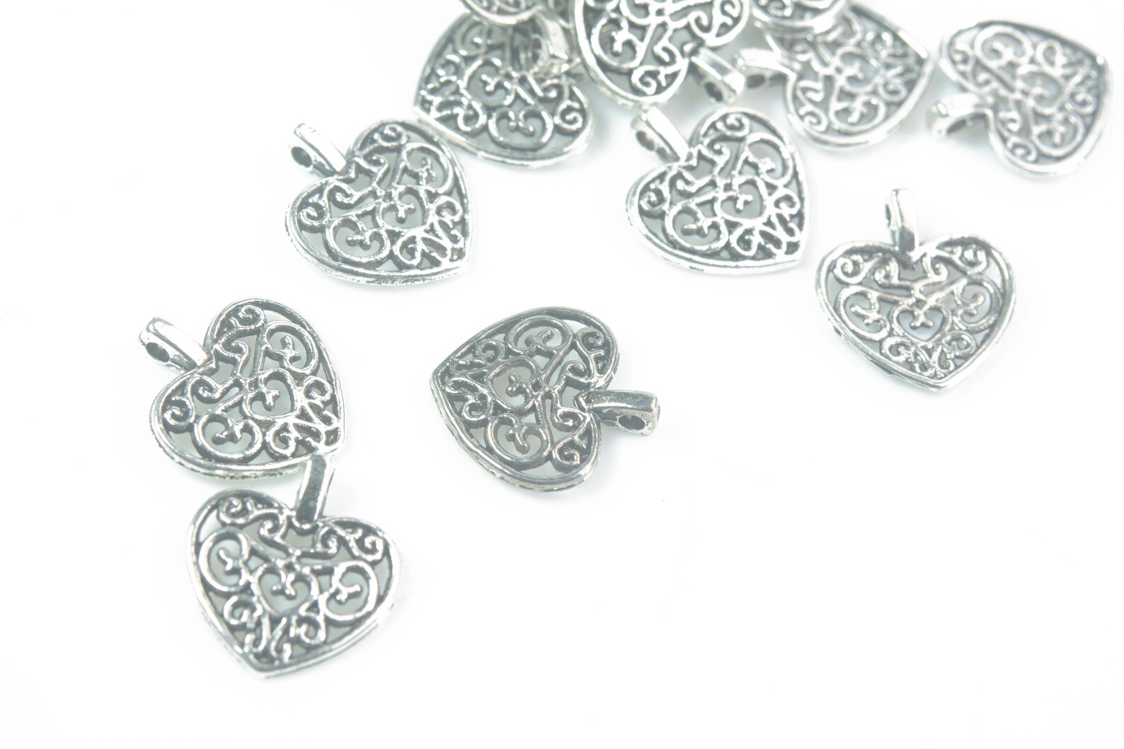 Filigree Heart Charm - Filigree Heart Charms Supplies - Silver Heart ...