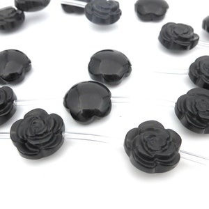 Natural Obsidian Gemstone Flower Beads - Carved Rose Floral Beads ...