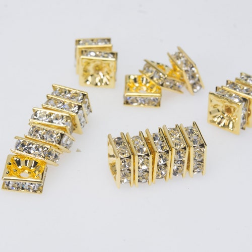 Silver Tone Clear Rhinestone Crystal Square Spacers Sivler - Etsy