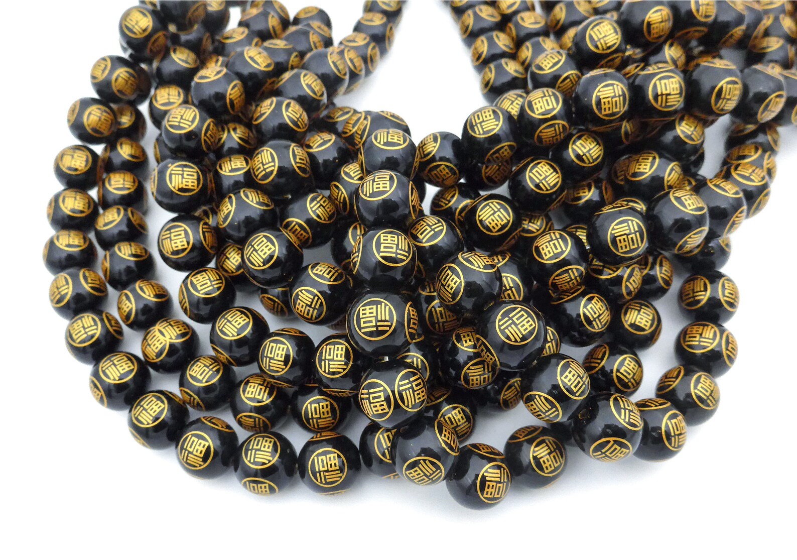 Chinese Character "福“ Beads - Blessing Beads - Good Luck Round Beads ...