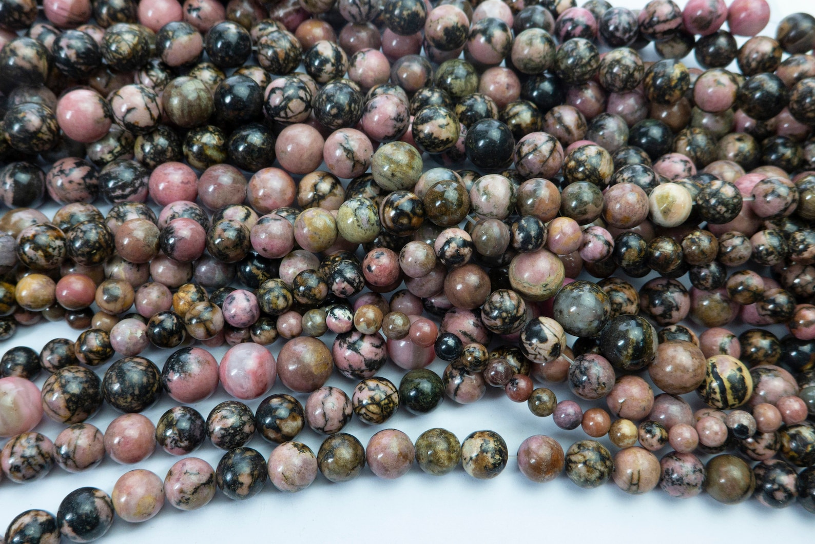 Natural Black and Pink Rhodonite Round Beads,smooth Round Rhodonite ...