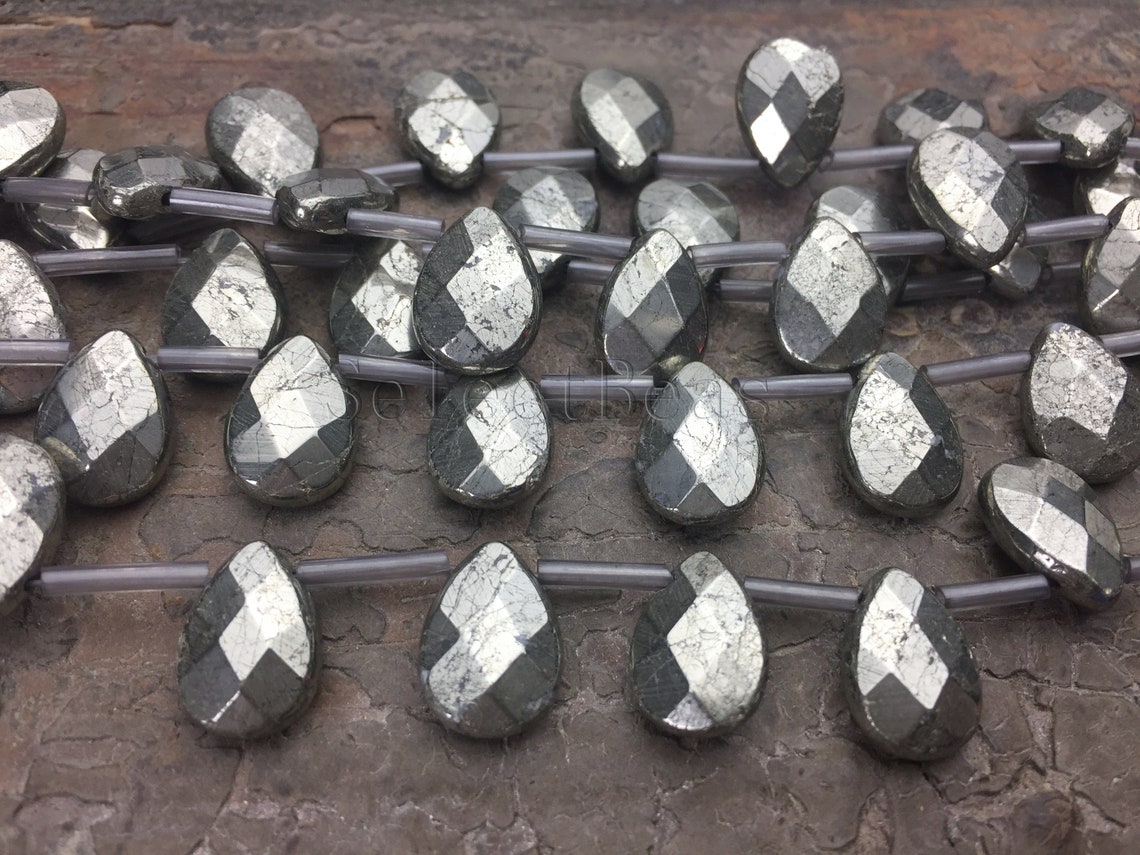 Faceted Pyrite Gemstone Teardrop Beads Top Drilled Stone - Etsy