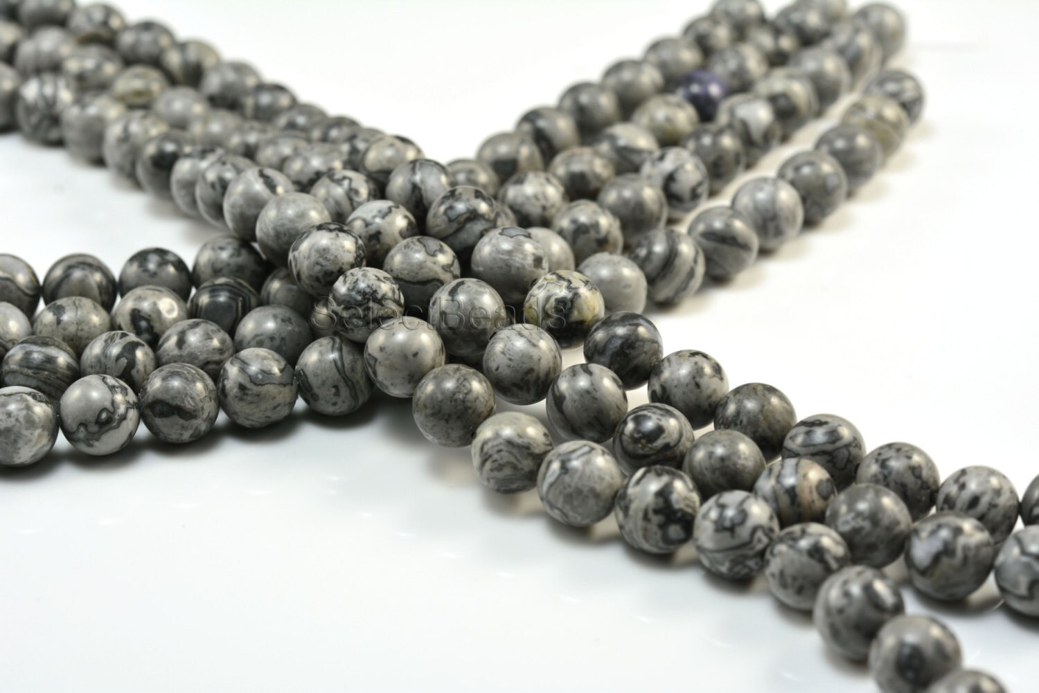 Black Map Jasper Beads - Natural Black Gemstone Round Beads - Smooth ...