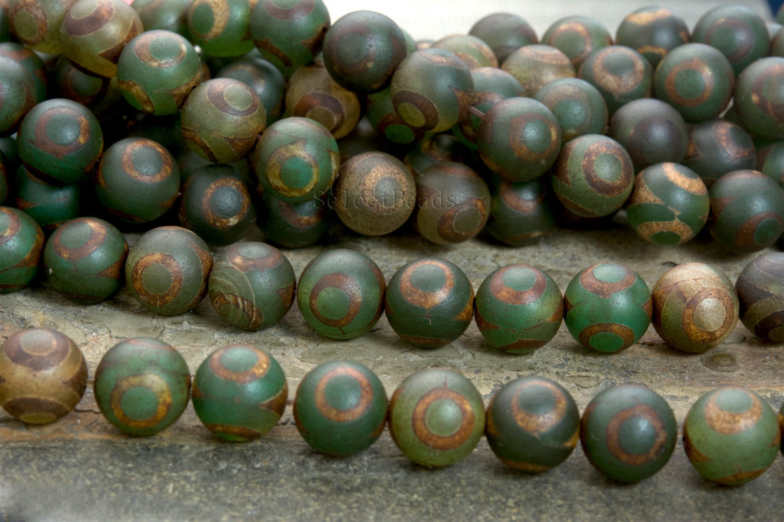 Tibetan DZI Agate Beads - Matte Tibetan Mala Beads - Buddha Prayer ...