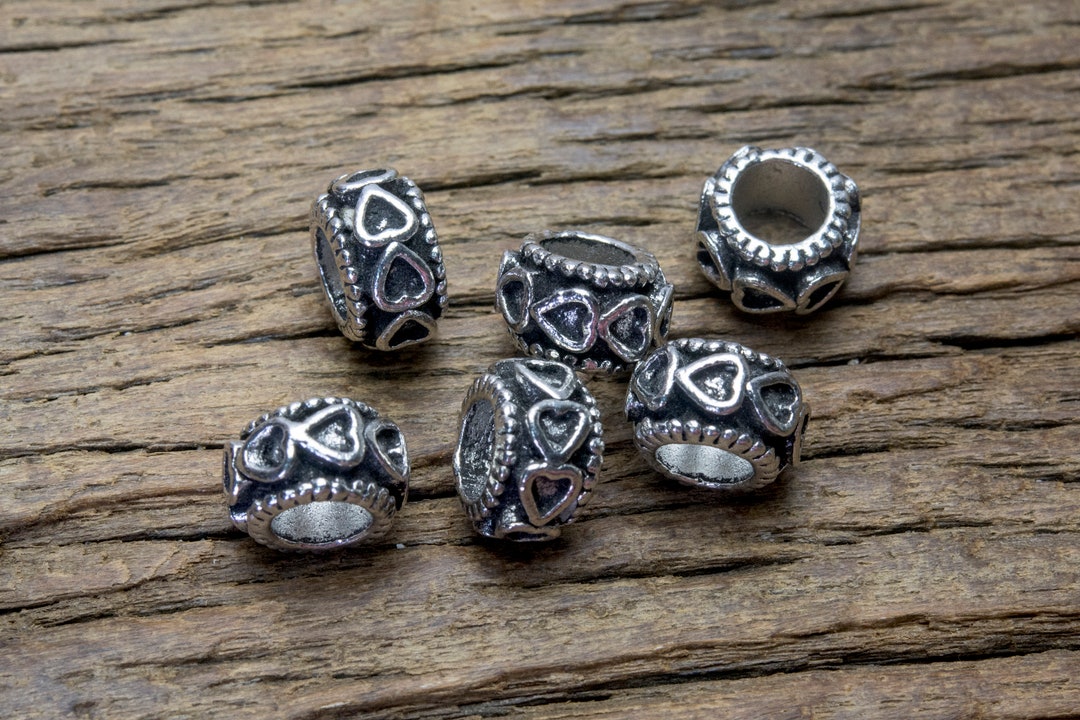 Heart Shape Pattern Beads - Love Silver Beads - Big Hole Bracelet Beads ...