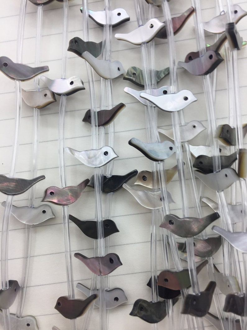 Shell Bird Beads - Black Mother of Pearl Beads - White Animal Beads ...