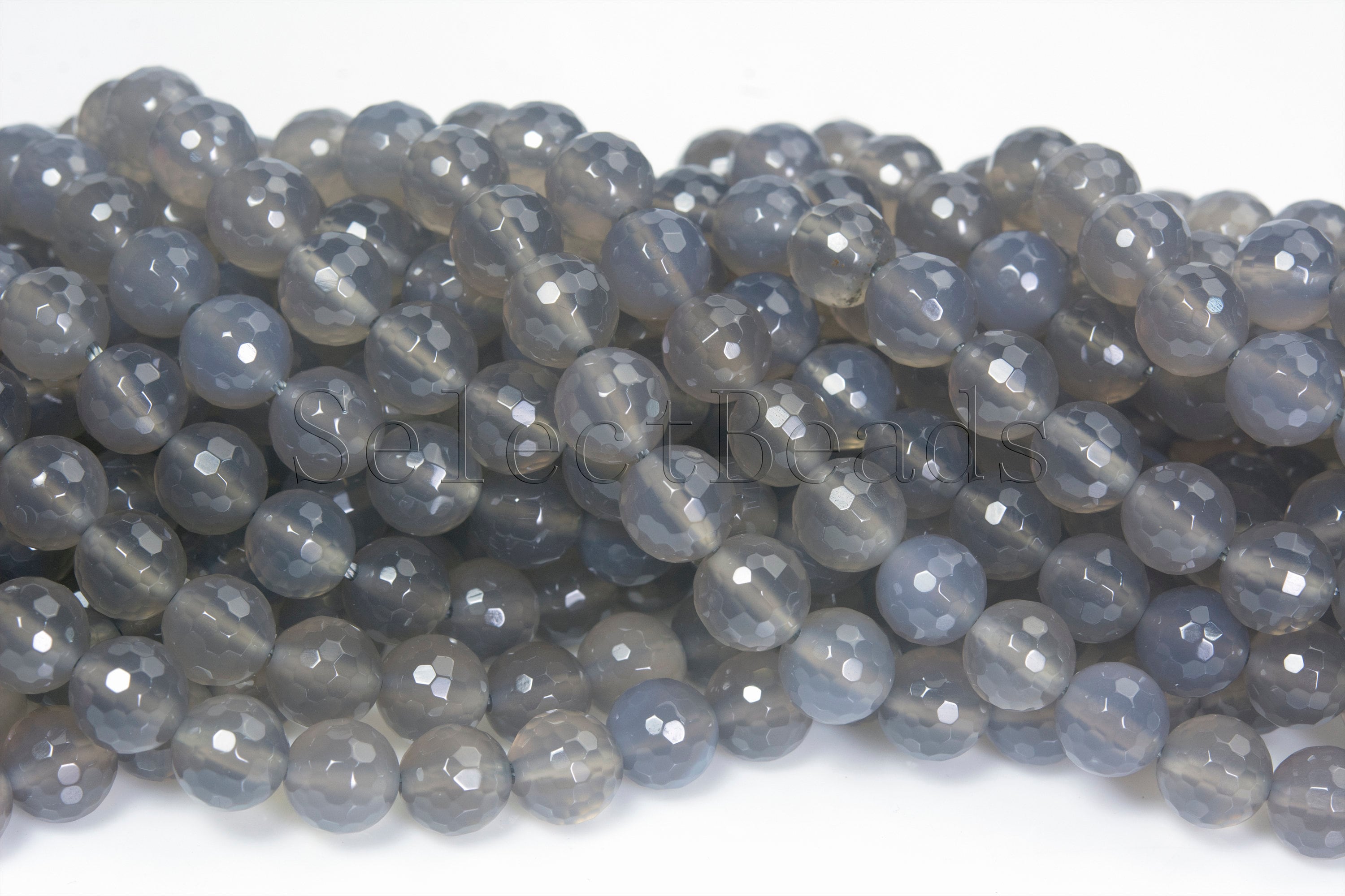 Natural Gray Agate Faceted Beads - Grey Gemstone Faceted Round Beads ...