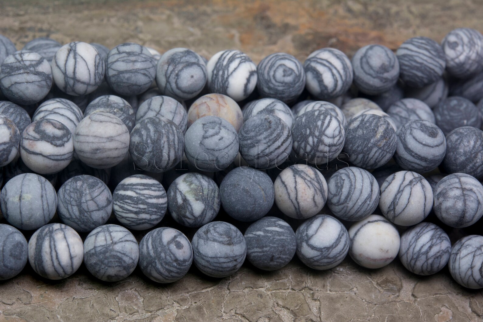 Matte Black Line Picasso Jasper Beads Black Gemstone Beads - Etsy