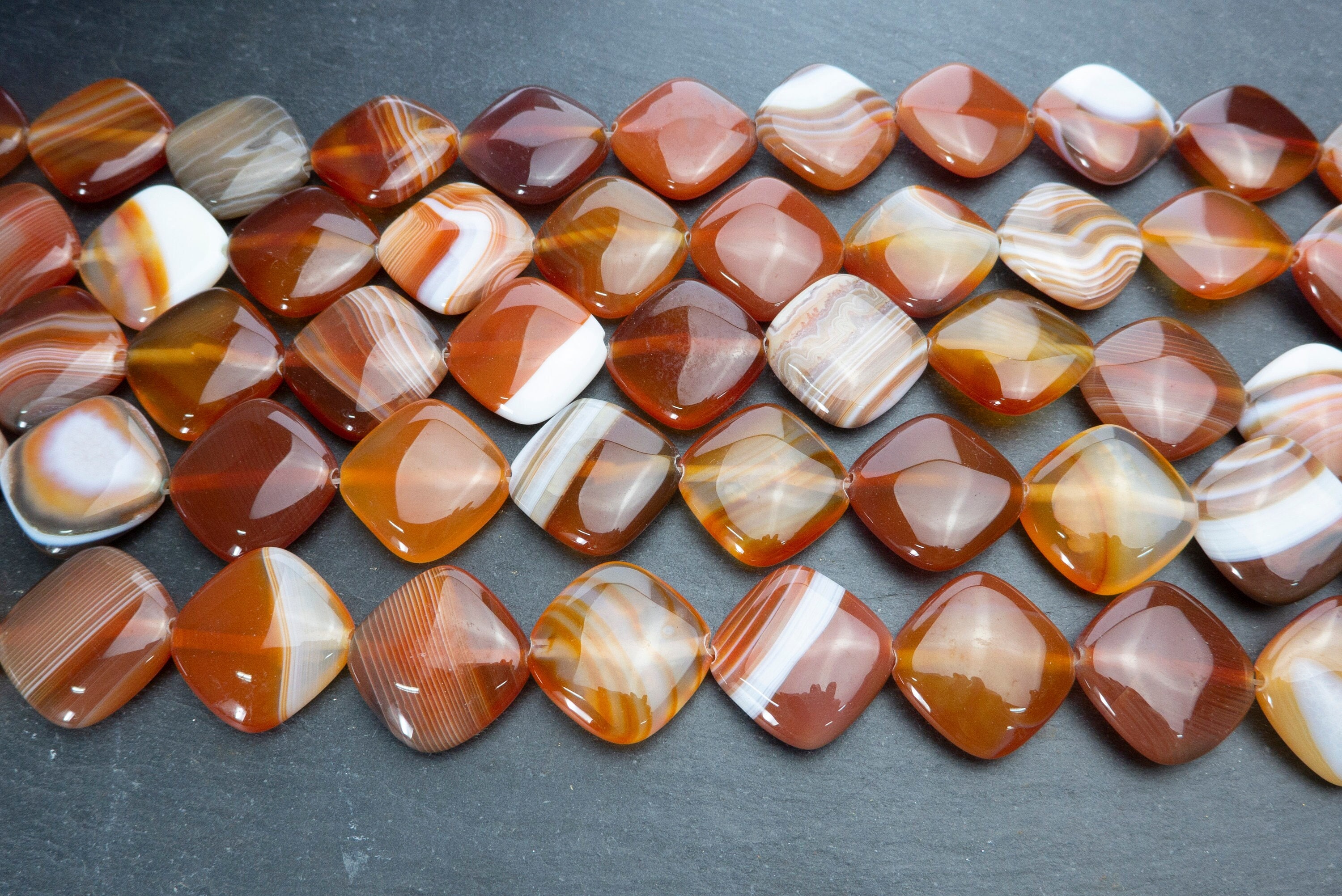 Red Banded Agate Beads - Natural Striped Gemstone Beads - Diamond Shape ...