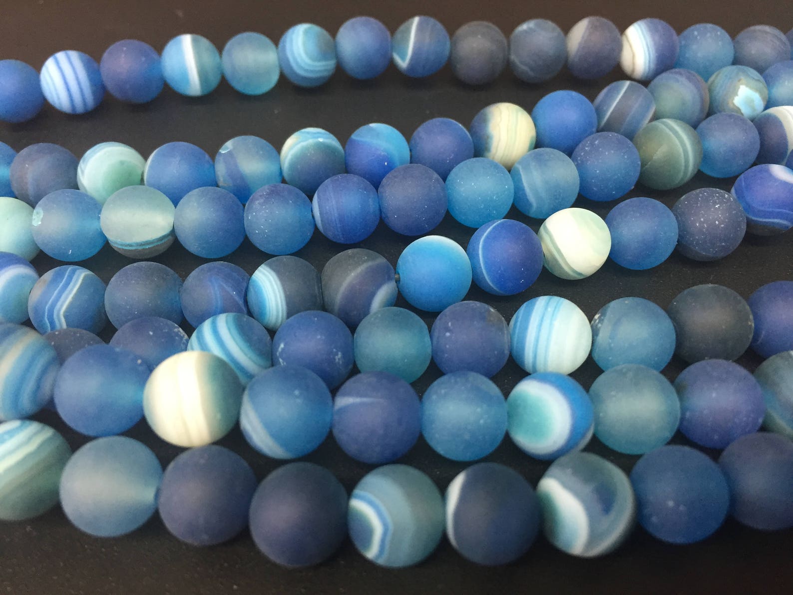 Matte Blue Stripe Agate Beads Blue Banded Agate Round Beads | Etsy