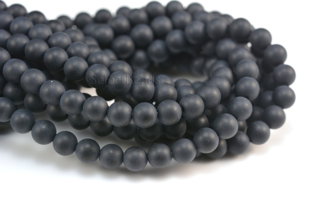 Black Onyx Matte Beads - Frosty Finished Round Bead - Black Gemstone ...