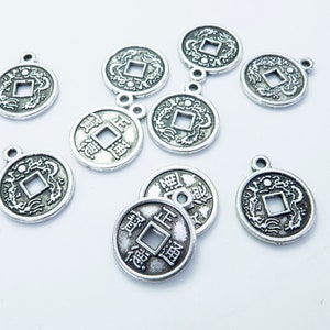Chinese Ancient Coin Charms - Dragon and Phoenix Metal Charms - Round ...