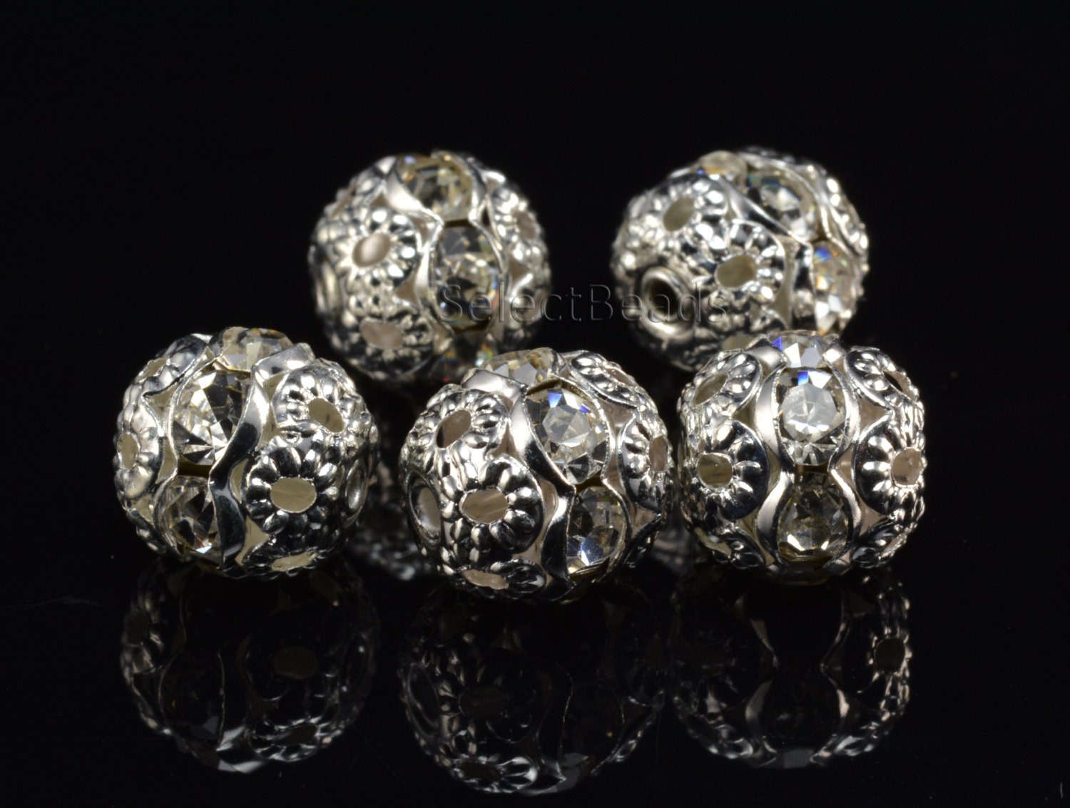 Rhinestone Ball Bead White Rhinestone Silver Plated 6-12mm - Etsy