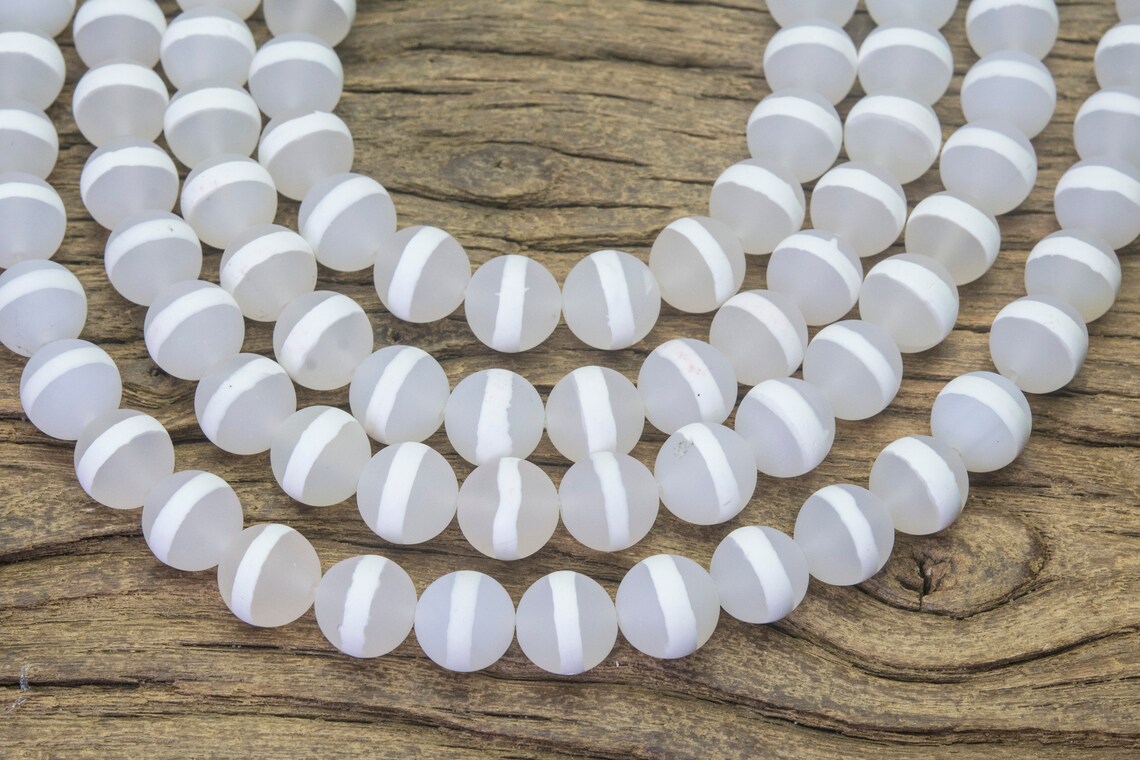 Hand pasted white agate Dzi beads matte agate Tibetan beads | Etsy