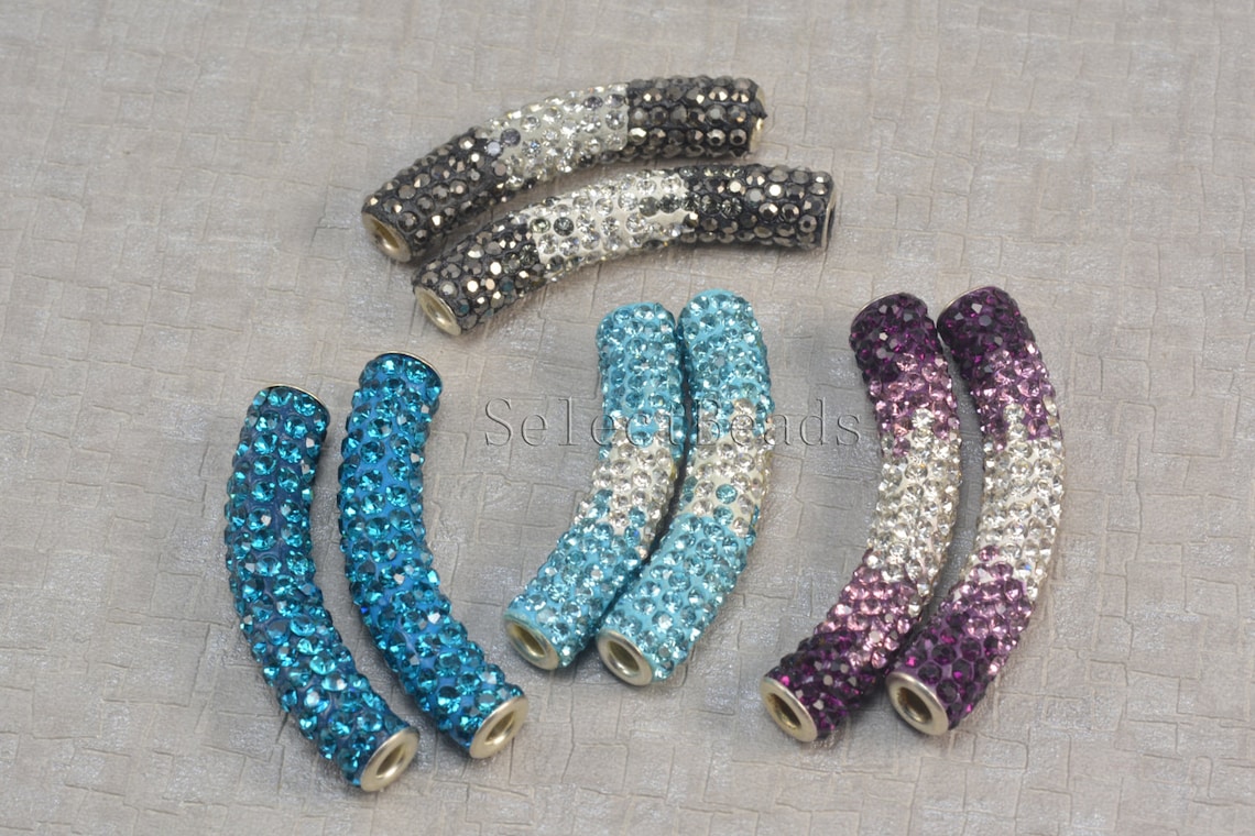 Crystal Curved Tube Bead Paved Pipe Beads Rhinestone Link - Etsy