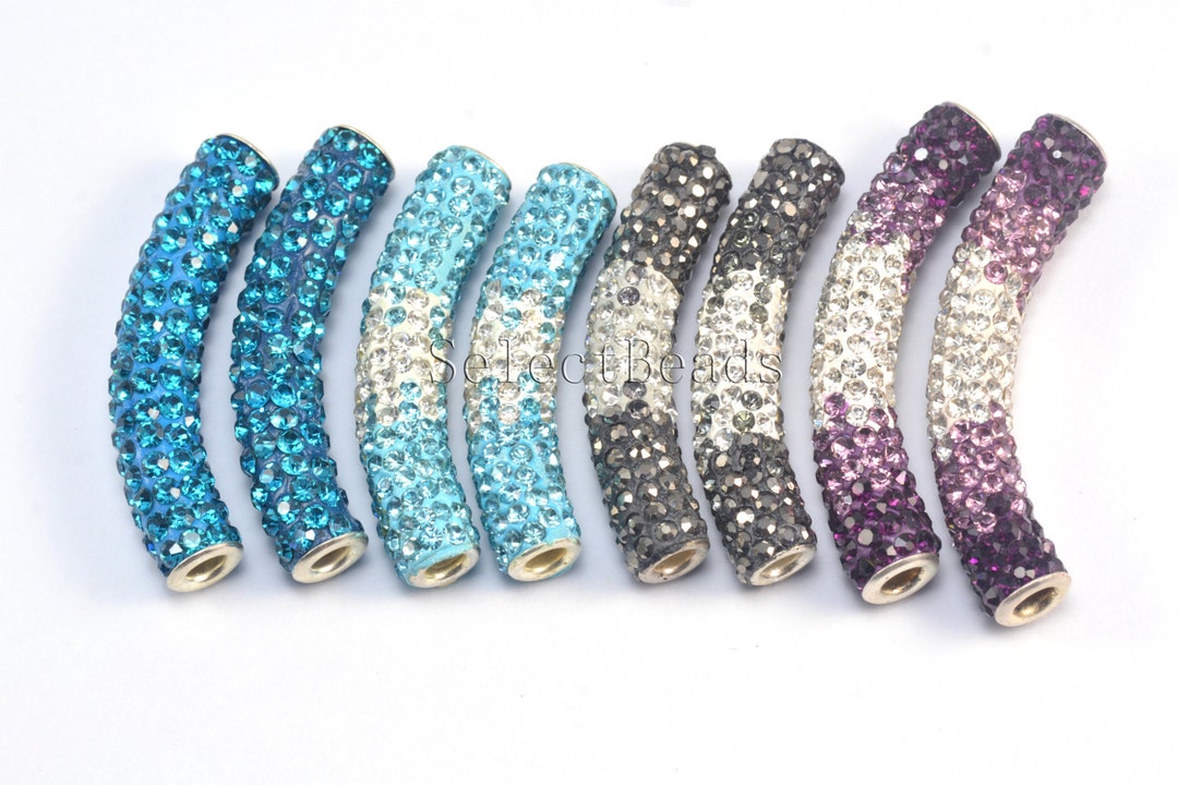 Crystal Curved Tube Bead - Paved Pipe Beads - Rhinestone Link Beads ...