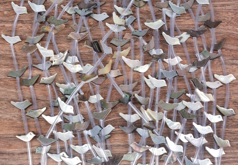 Shell Bird Beads - Black Mother of Pearl Beads - White Animal Beads ...