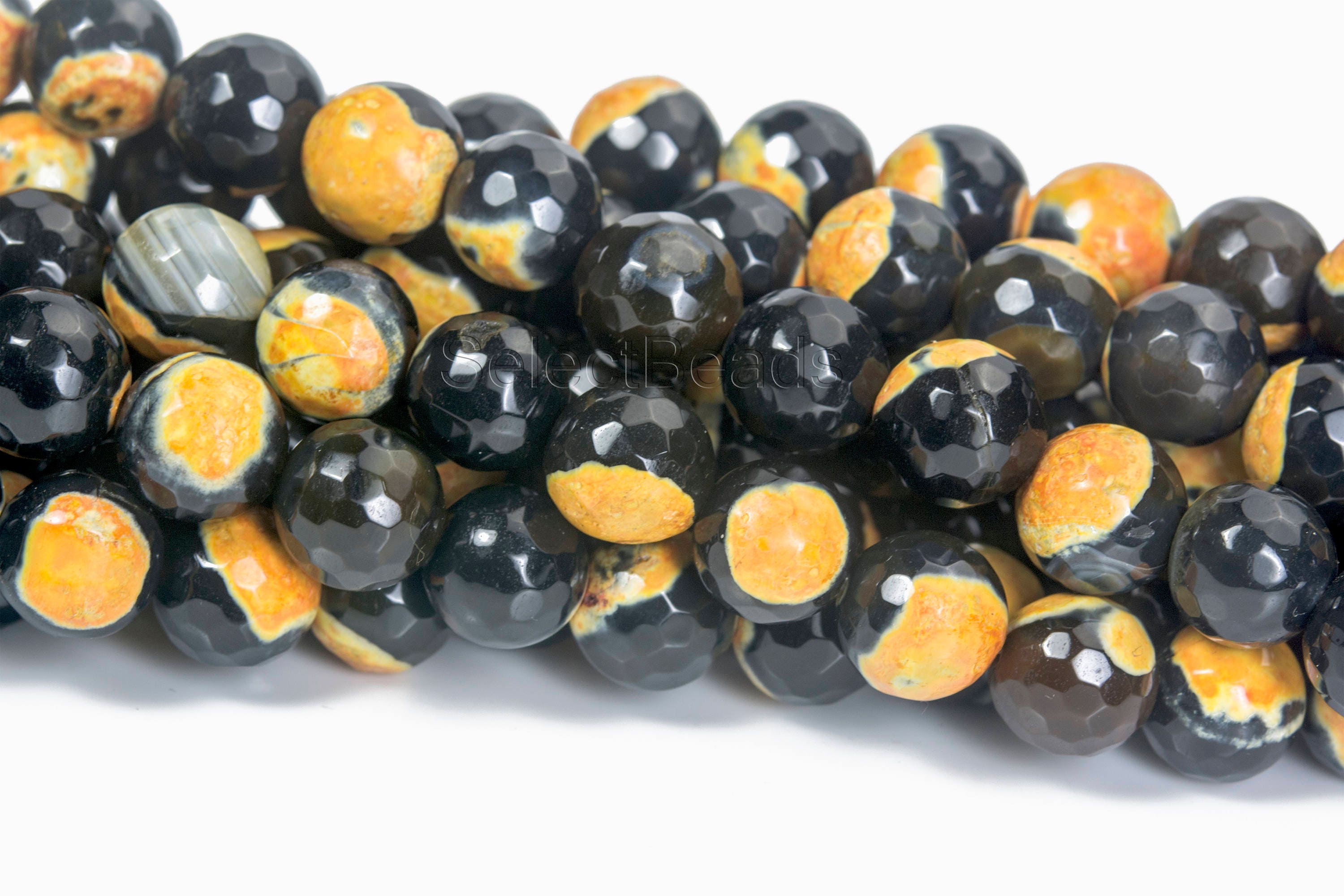 Black and yellow agate faceted beads faceted agate gemstone | Etsy