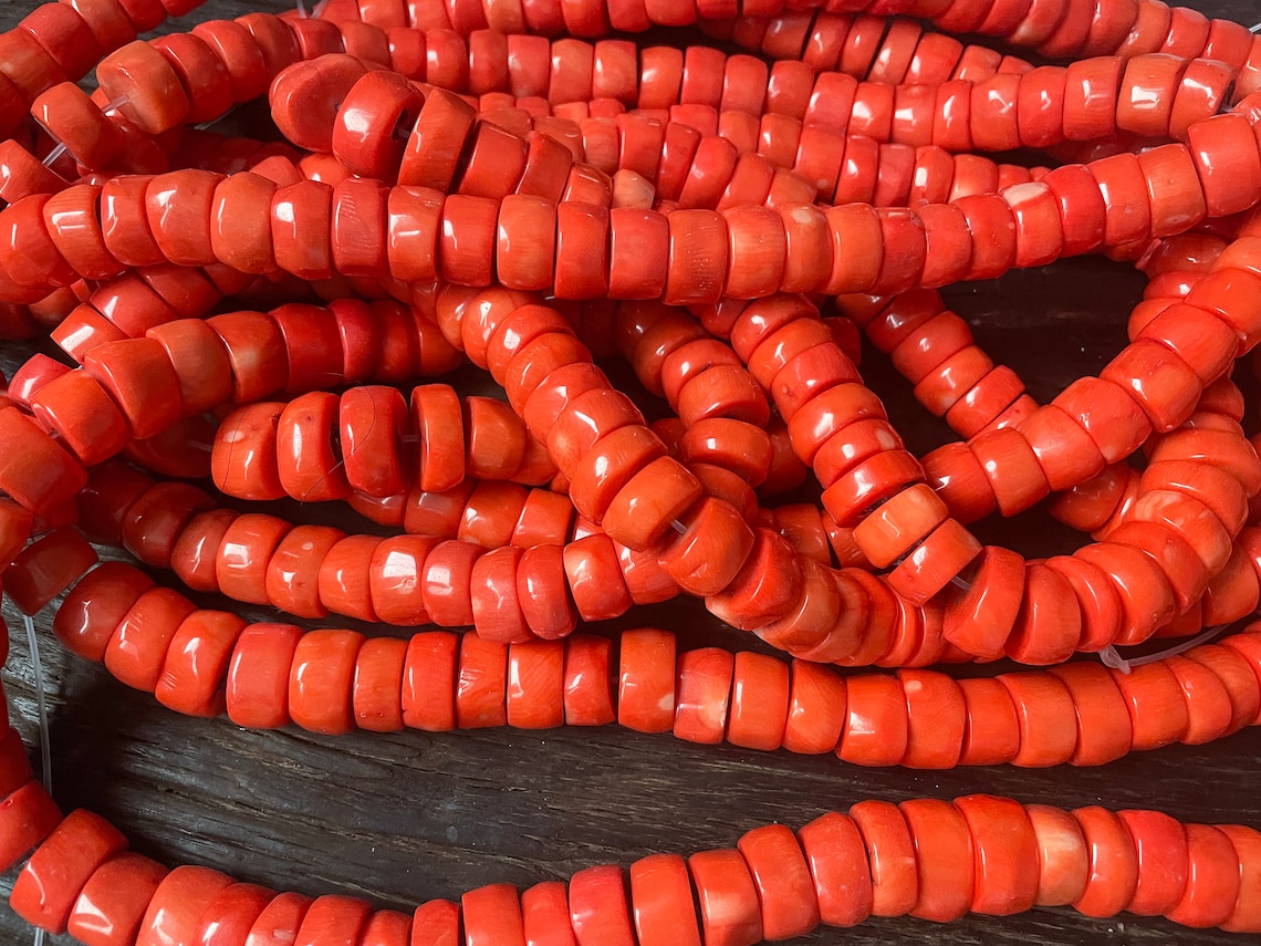 Chunky Red Coral Beads - Big Heishi Coral Beads - Red Jewelry Beads ...