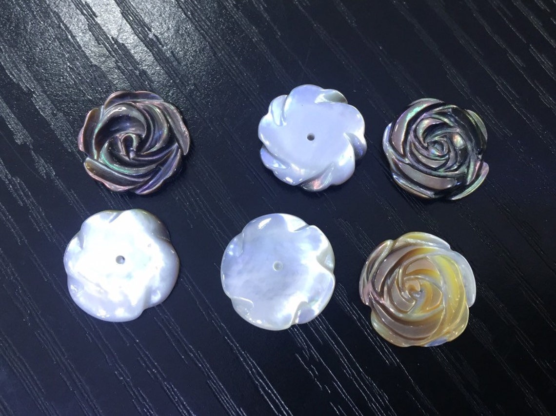 Black Lip Shell Beads Black Lip Shell Flower Charms Carved | Etsy