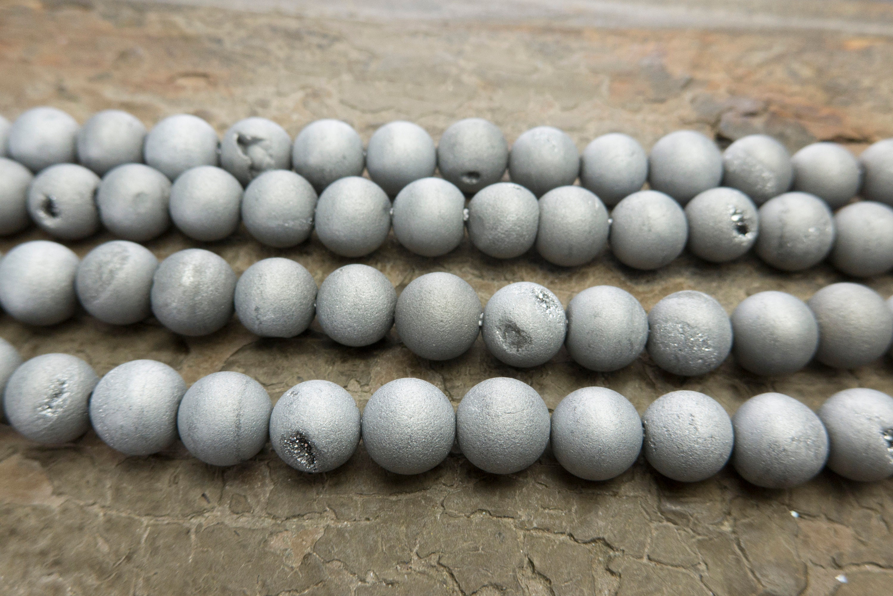 Grey druzy agate beads gray agate round gemstone beads | Etsy