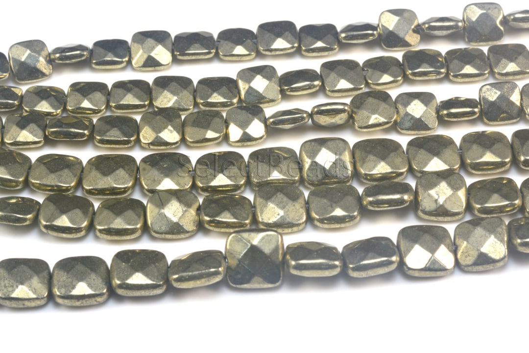 Pyrite Square Beads - Faceted Square Fools Gold Beads - Stone Bead ...