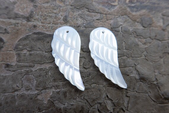 White MOP wing beads angle wing beads white mother of | Etsy