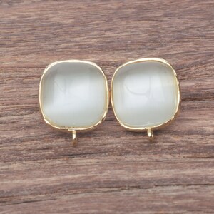 Optical Fiber Cat's Eye Earring Post With Open Loop for Earring Making - 14mm Square Bezel Set ...