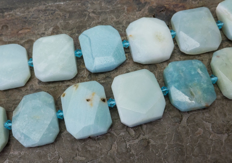Soft Blue Amazonite Facetd Beads - Chunky Gemstone Slab - Faceted ...