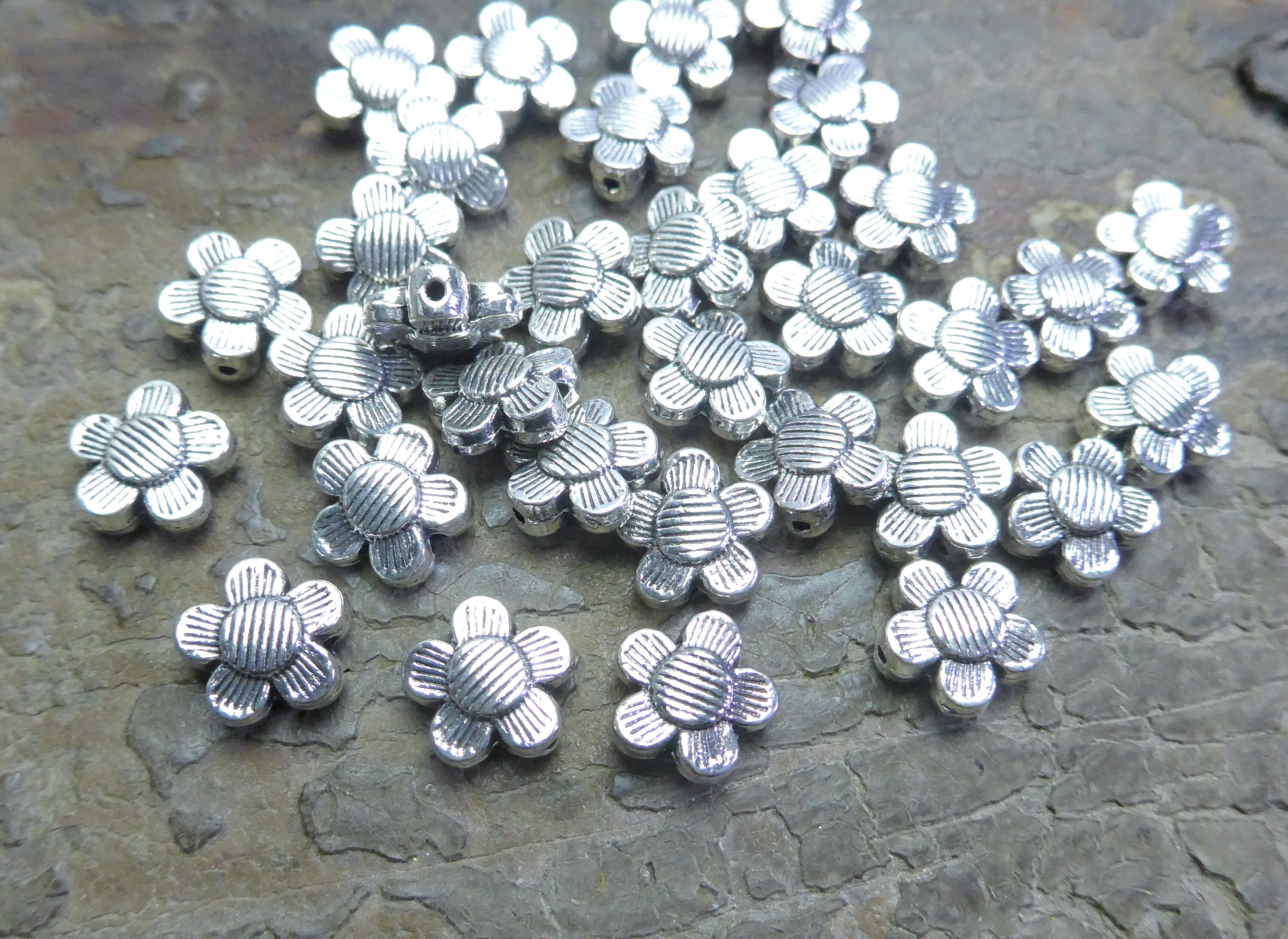 Antique silver flower beads Nepalese style alloy beads | Etsy