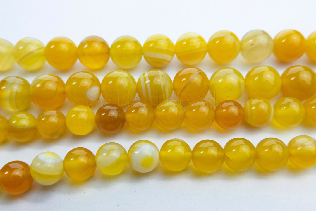 Yellow Agate Banded Agate Beads Yellow Stone Agates Yellow Gemstone ...
