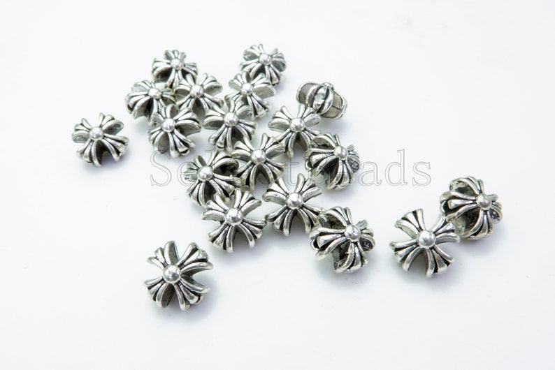 Antique Silver Cross Beads - Prayer Jewelry Beads - Religious Metal ...