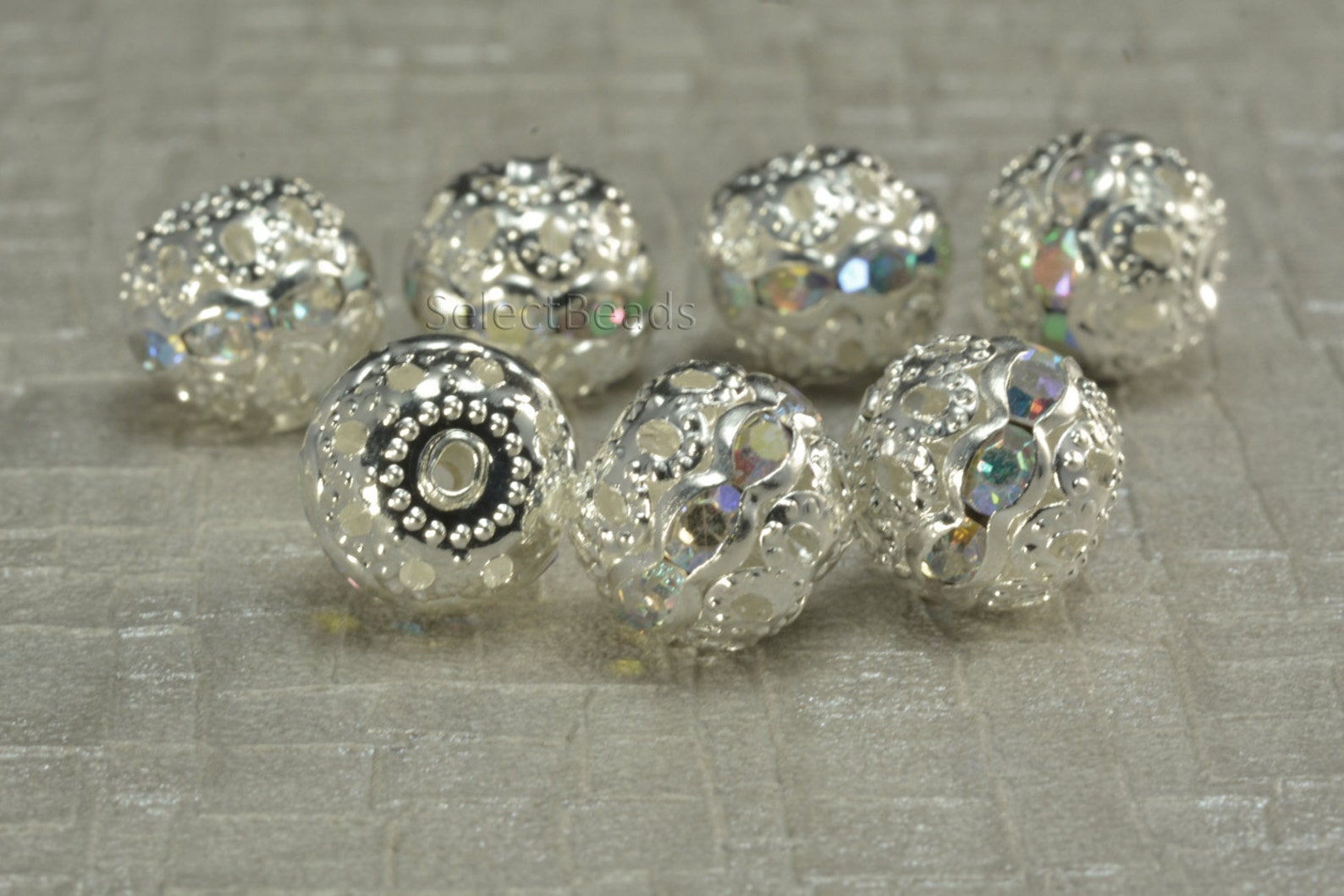 Coated Rhinestone Silver Balls - AB Rainbow Color Sparkle Crystal Beads ...