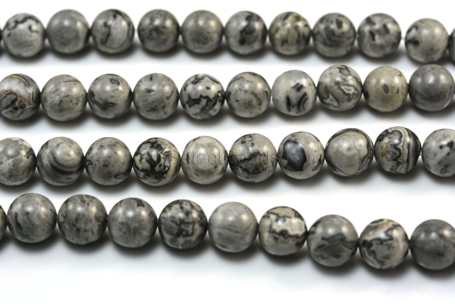 Black Map Jasper Beads - Natural Black Gemstone Round Beads - Smooth ...