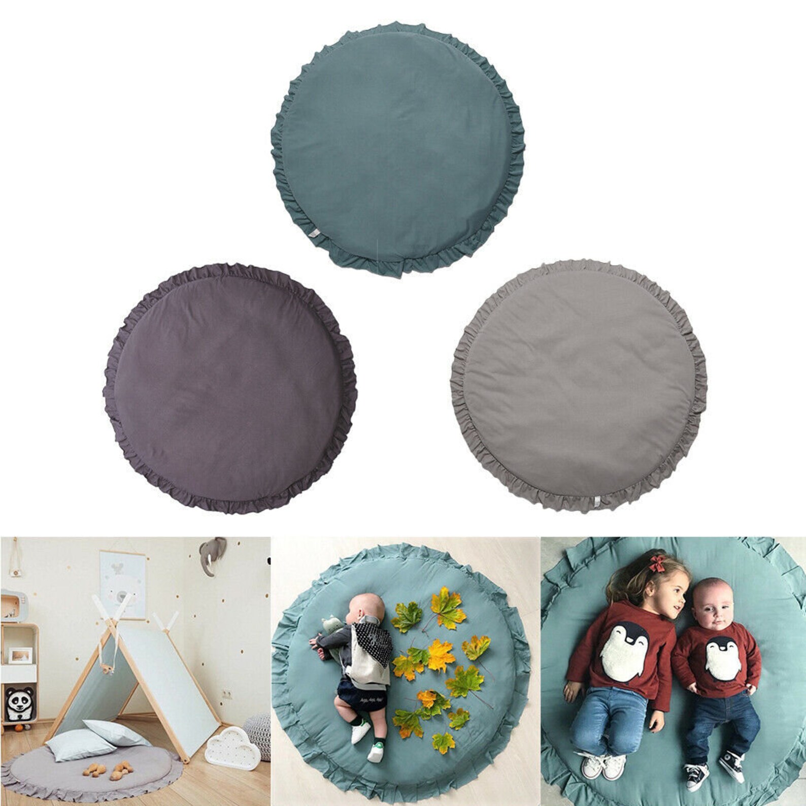 Super Soft Nursery Dark Grey Baby Cushion Round Floor Mat - Etsy