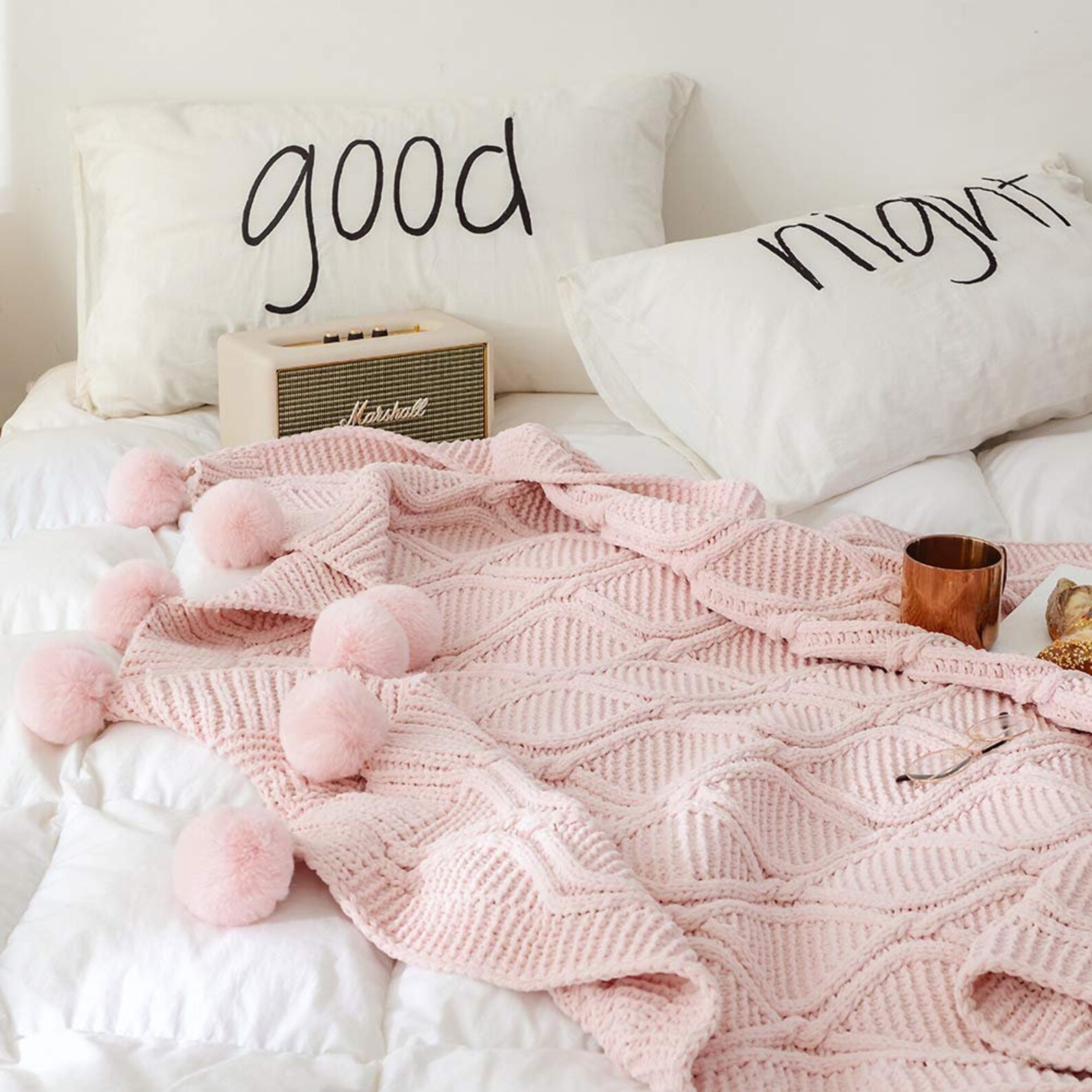 Pink Pom Pom Throw Blanket Fluffy Pom Pom Throw Pink Knitted | Etsy