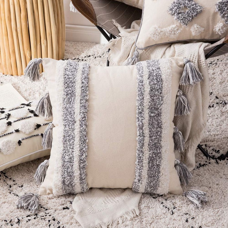Woven Tassel Boho Cushion Bohemien Cushion Embroidered - Etsy