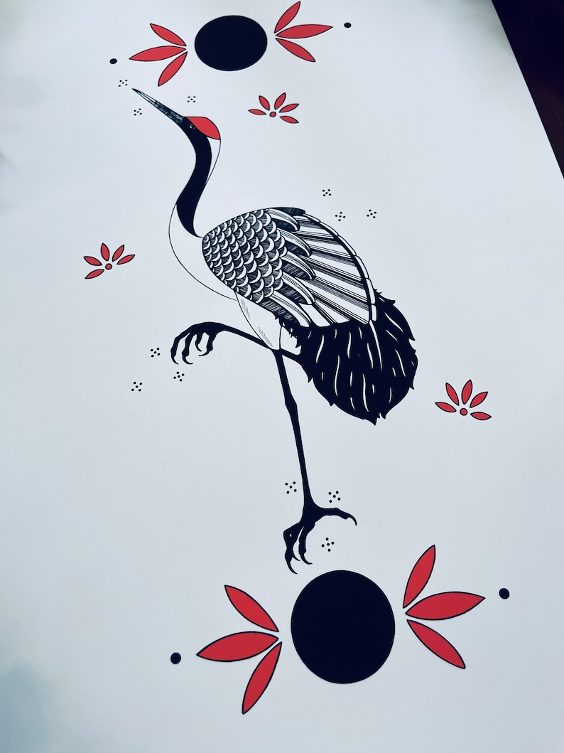 Red-crowned Crane : A3 Giclée Art Print / Wildlife Illustration - Etsy