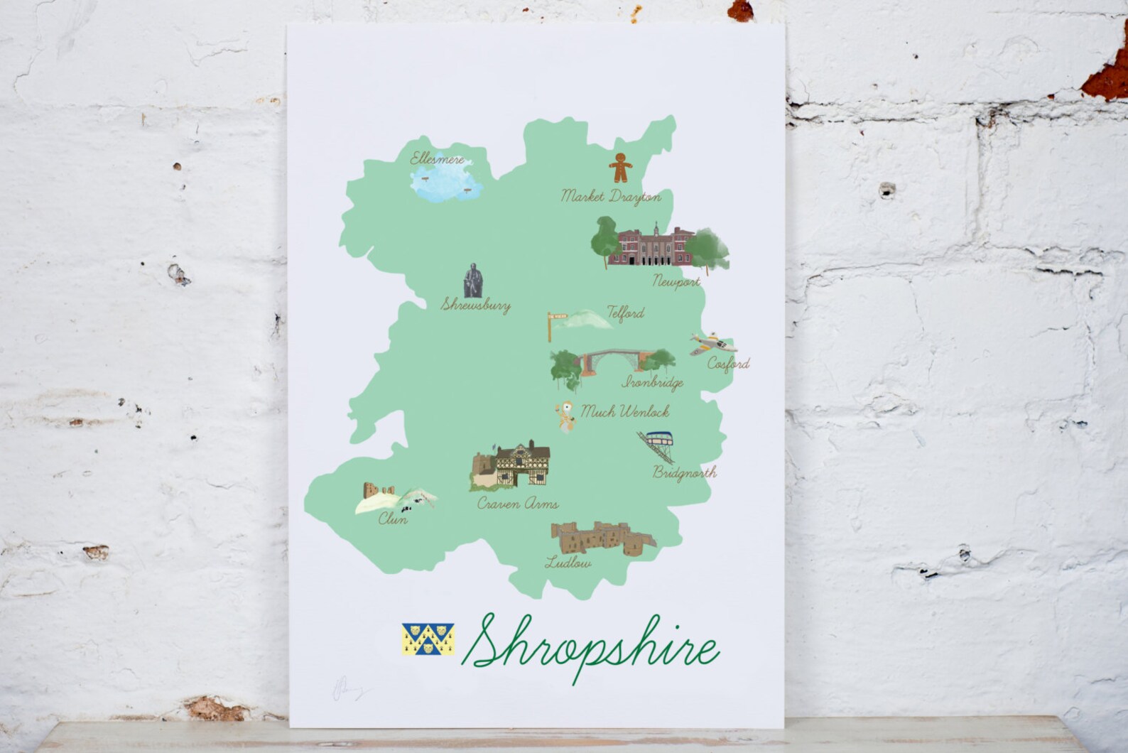 Illustrated Map of Shropshire A4/A3 County Map. - Etsy