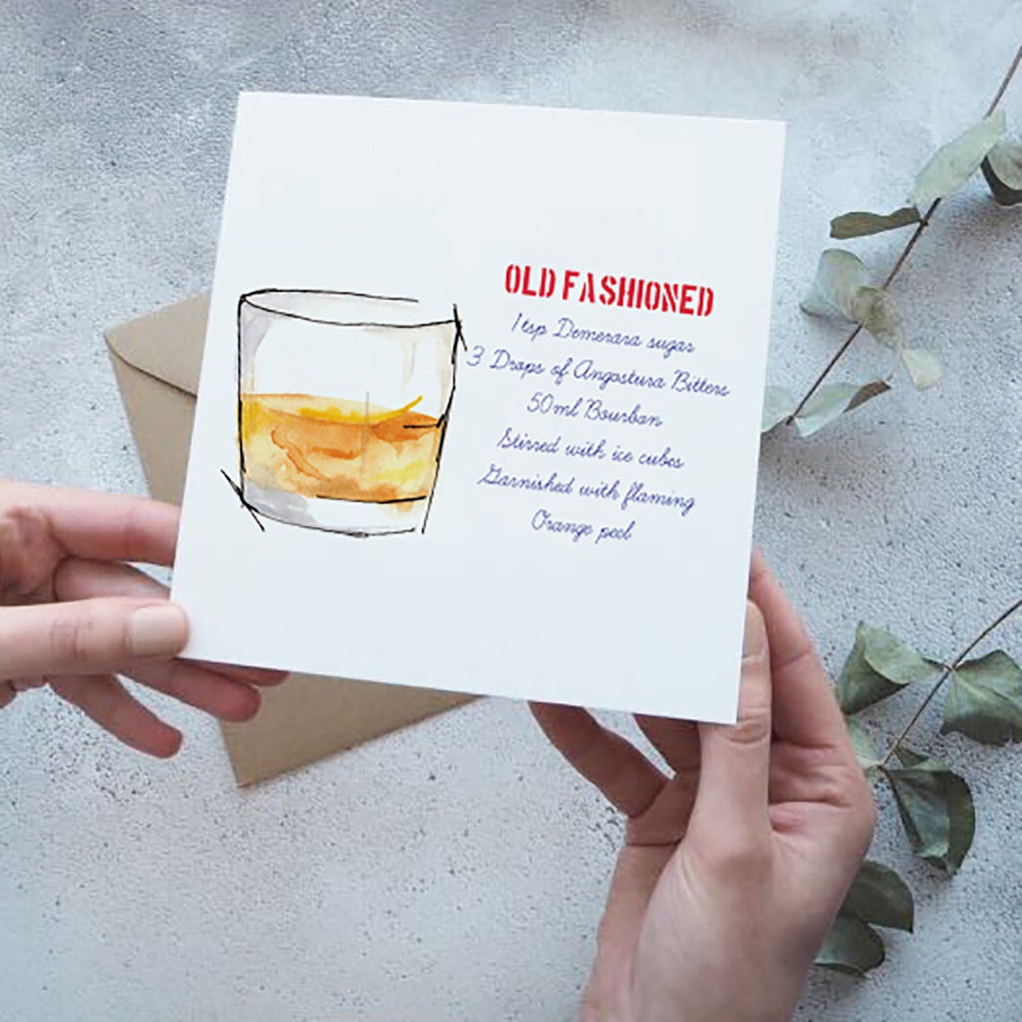 Old Fashioned Cocktail Recipe Card - Etsy