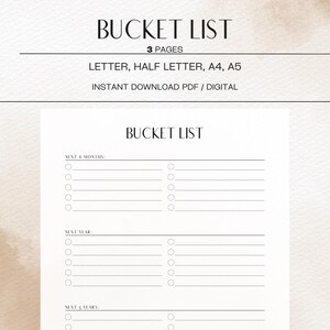 Bucket List Printable Template, Lifetime Goals, Dream Life, to Do List ...