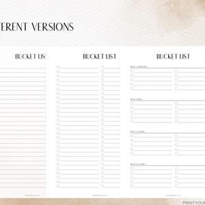 Bucket List Printable Template, Lifetime Goals, Dream Life, to Do List ...