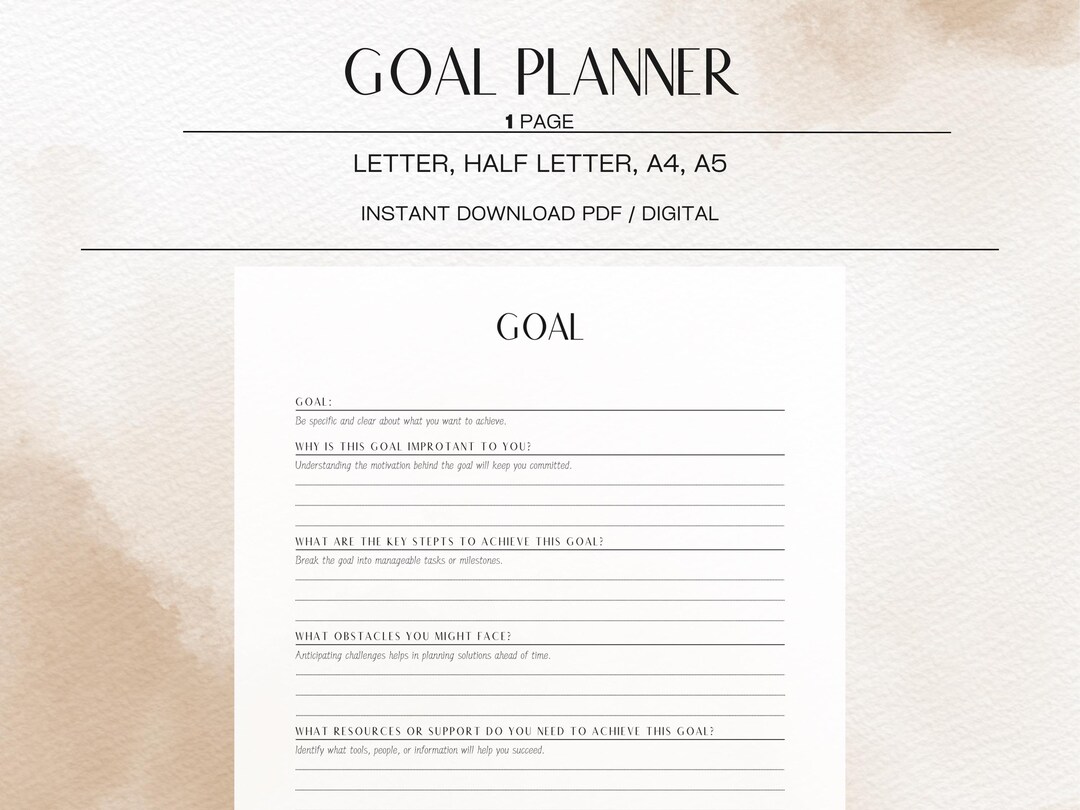 Goal Planner Printable Template Goal Setting and Progress Minimalist ...