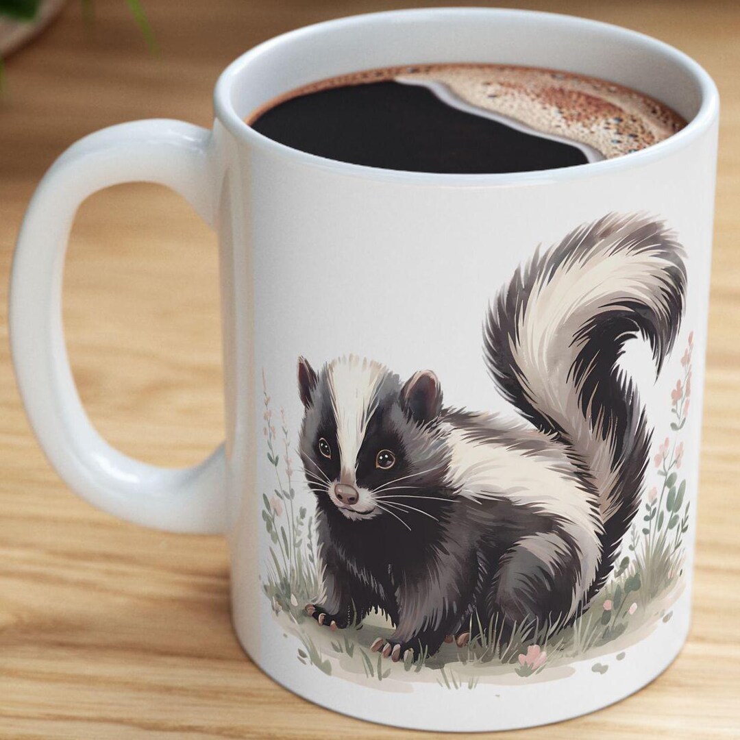 Baby Skunk Mug, Watercolor Woodland Creature Coffee Cup, Wildlife ...