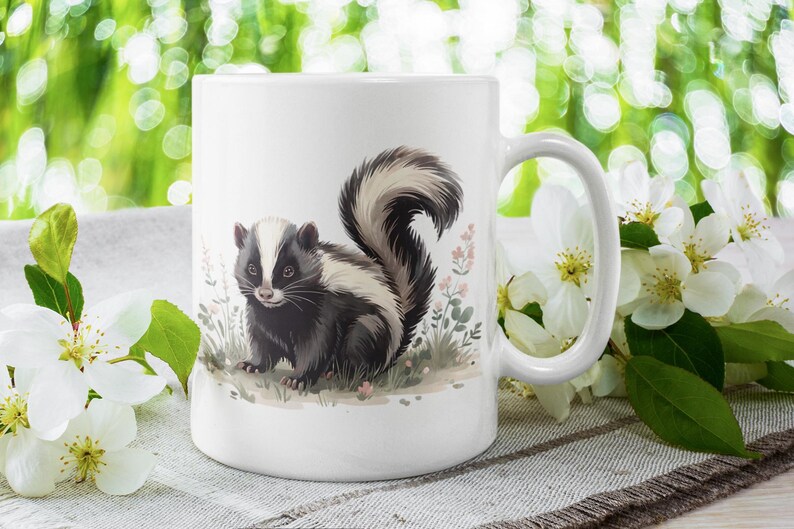 Baby Skunk Mug, Watercolor Woodland Creature Coffee Cup, Wildlife ...