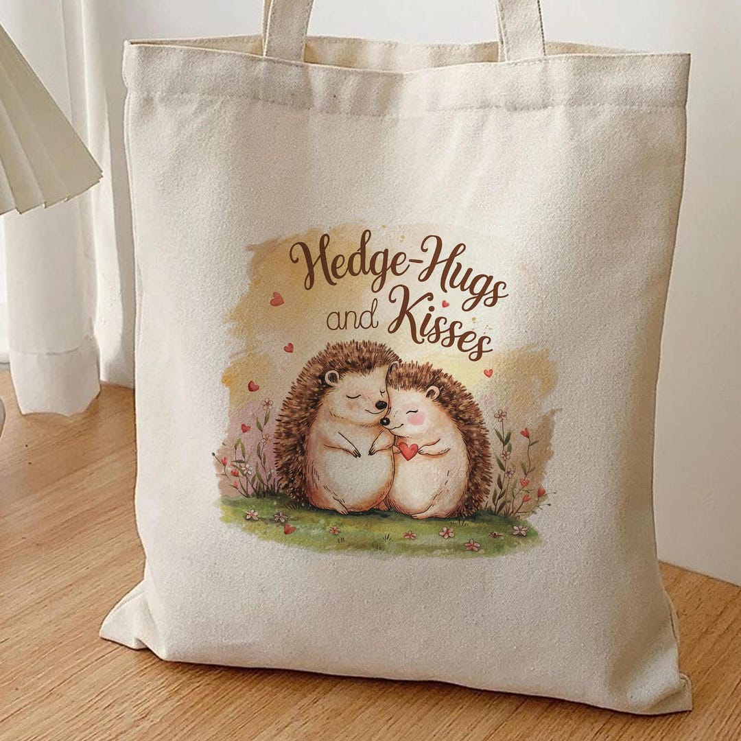 Hedge-hugs and Kisses Tote Bag, Hedgehog Couple Valentine Canvas Love ...