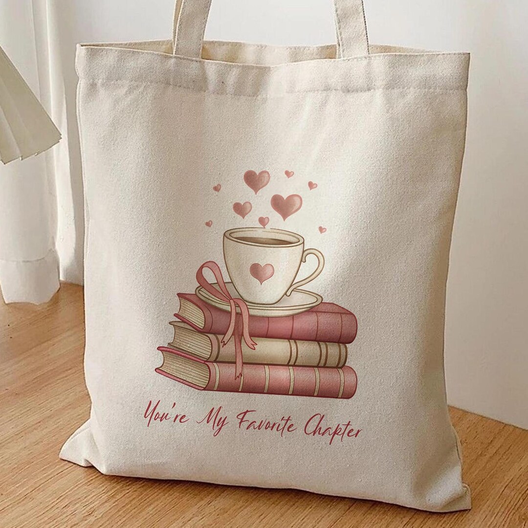 Book Lover Valentine's Day Tote Bag: Coffee & Hearts Design - Etsy